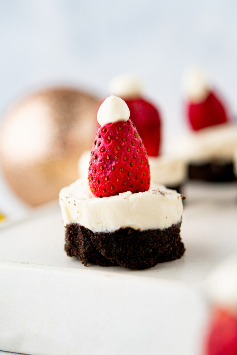 Santa Hat Cheesecake Bites (No Bake) - Recipes From A Pantry